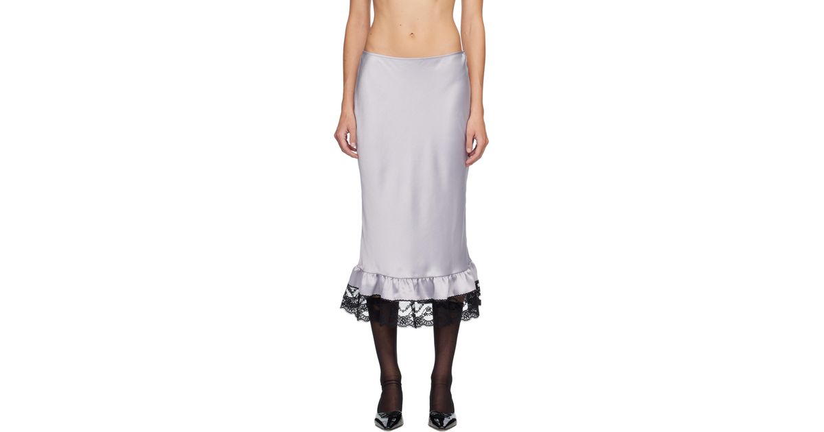 Anna Sui Boudoir Satin Lace Midi Skirt in White | Lyst