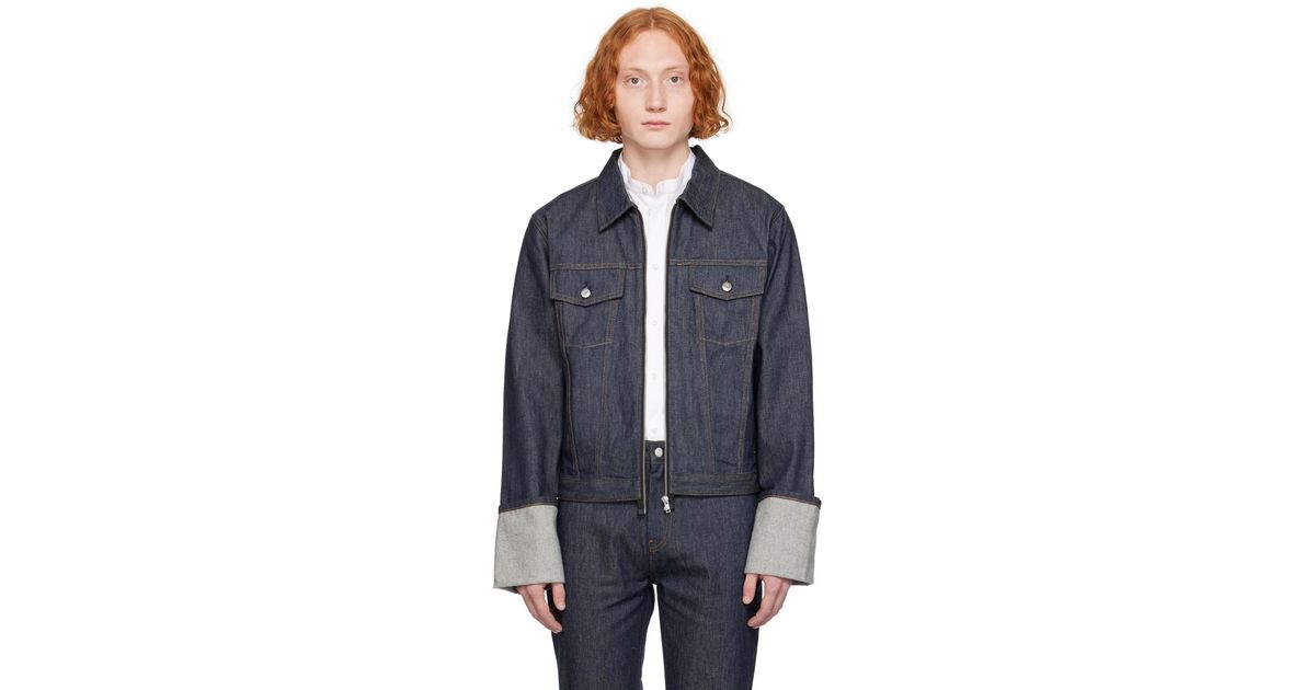 Helmut Lang Cuffed Denim Jacket in Blue for Men | Lyst