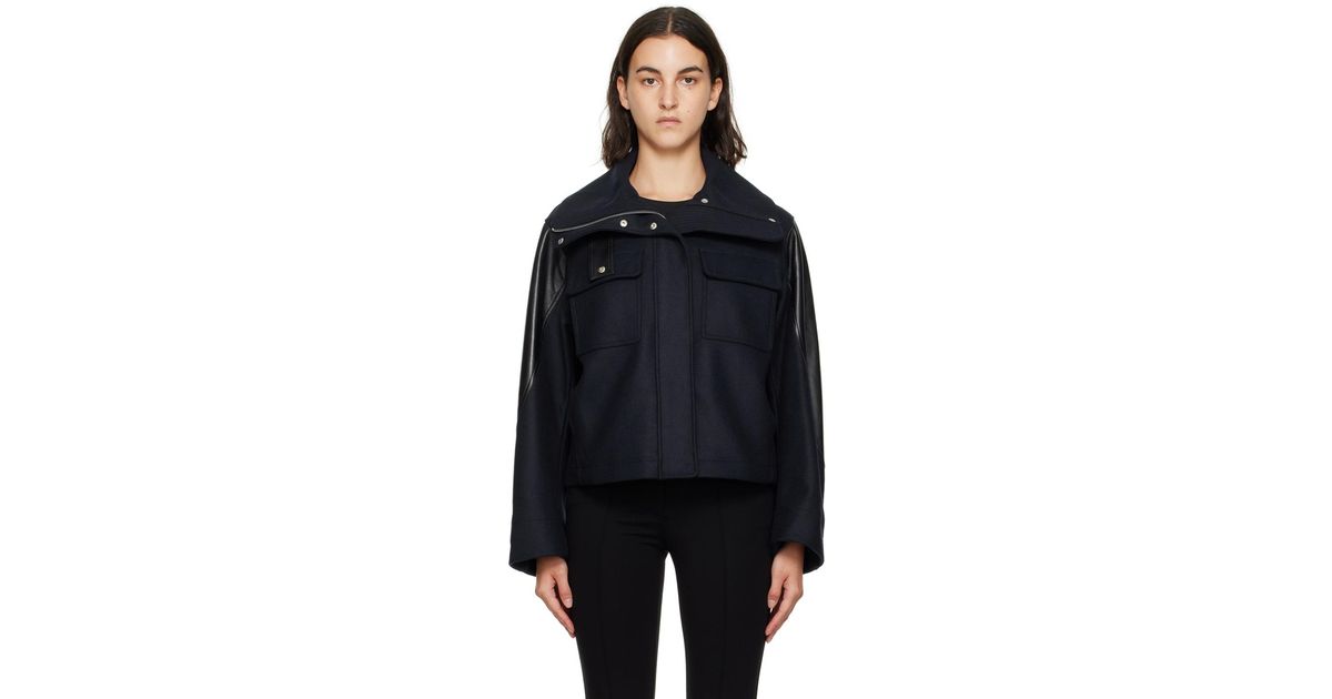 Helmut Lang Navy Cropped Jacket in Black | Lyst