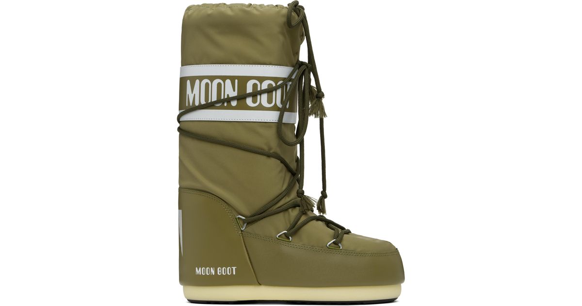 Moon Boot Khaki Icon Nylon Boots in Green for Men | Lyst
