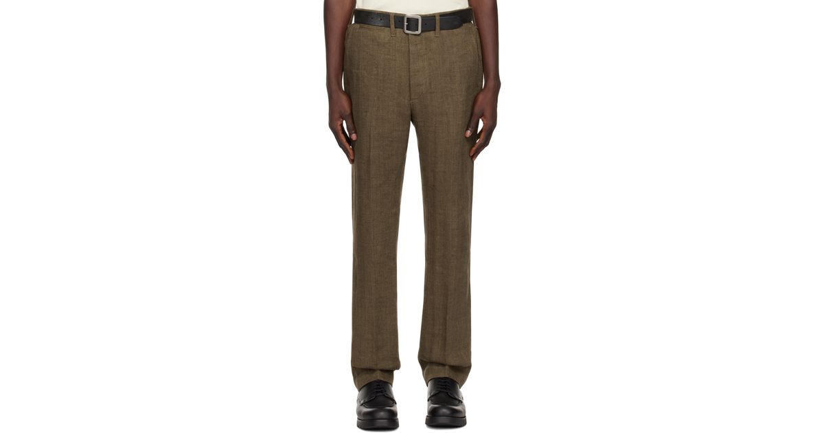 RRL Linen Herringbone Officer'S Trousers in Brown for Men | Lyst