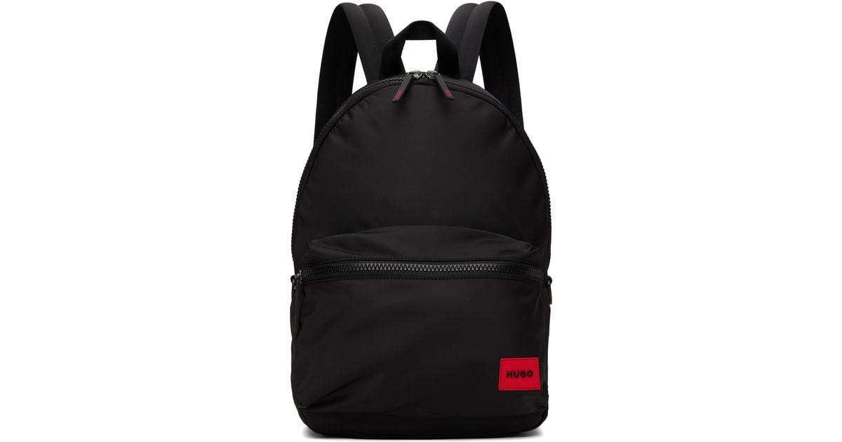 HUGO Matte Fabric Logo Label Backpack in Black for Men | Lyst