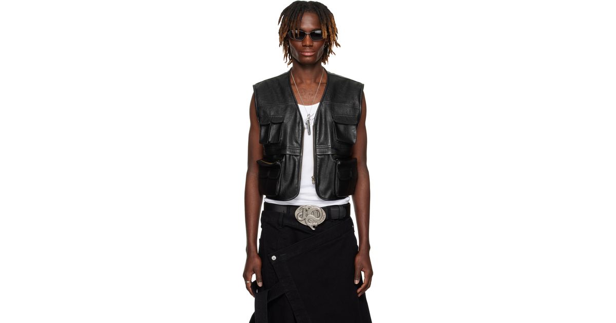 Lu'u Dan Cargo Faux-Leather Vest in Black for Men | Lyst