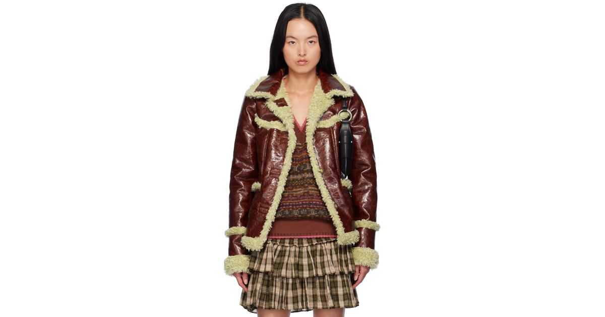 Anna Sui Curly Trim Faux-Leather Jacket | Lyst