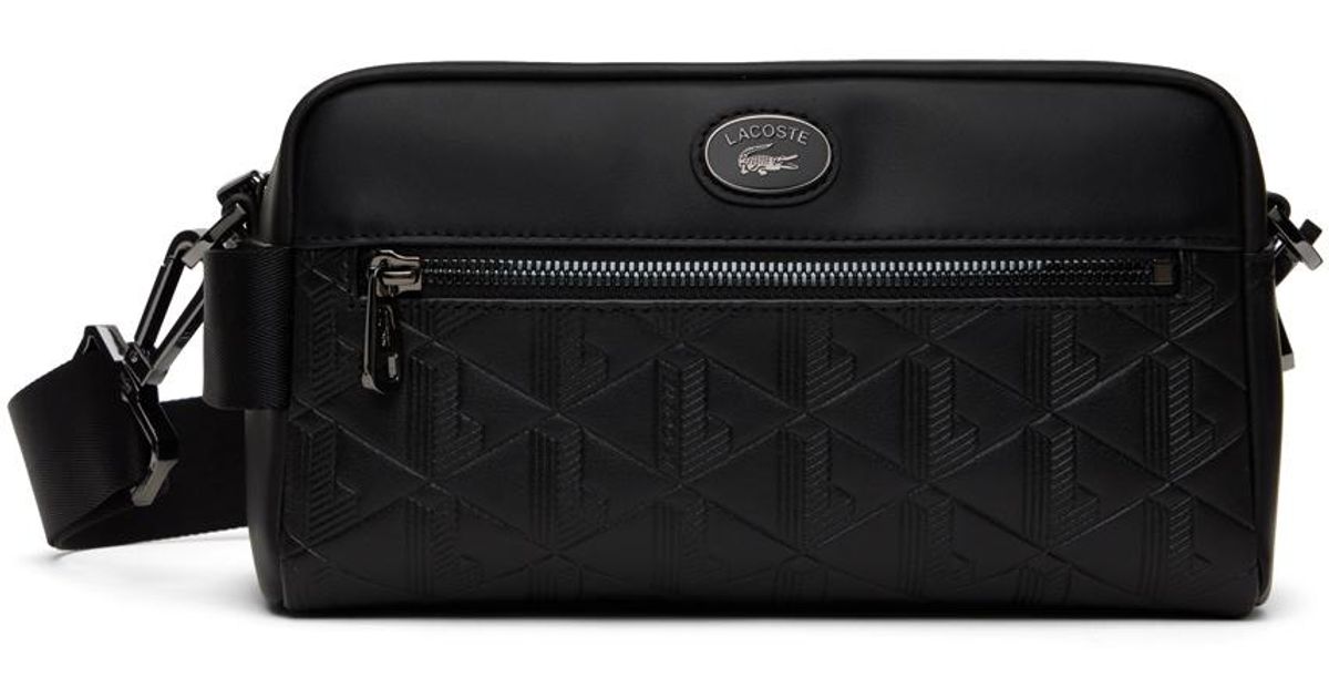 Lacoste Leather Monogram Print Bag in Black for Men | Lyst