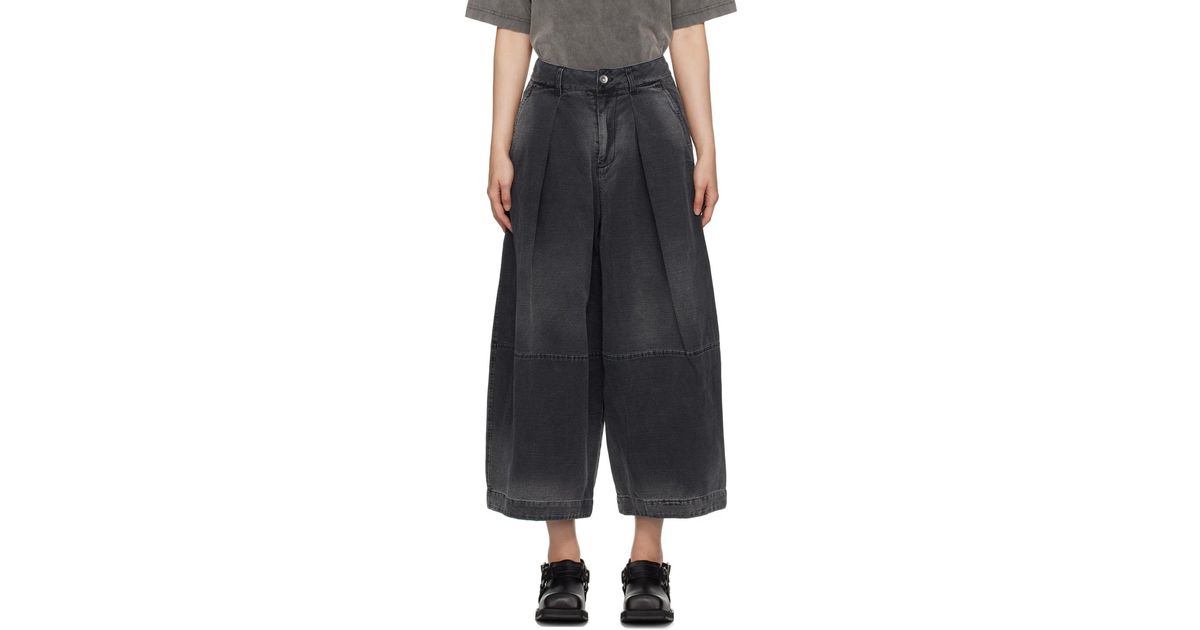 YMC Wide-leg Deadbeat Trousers in Black | Lyst
