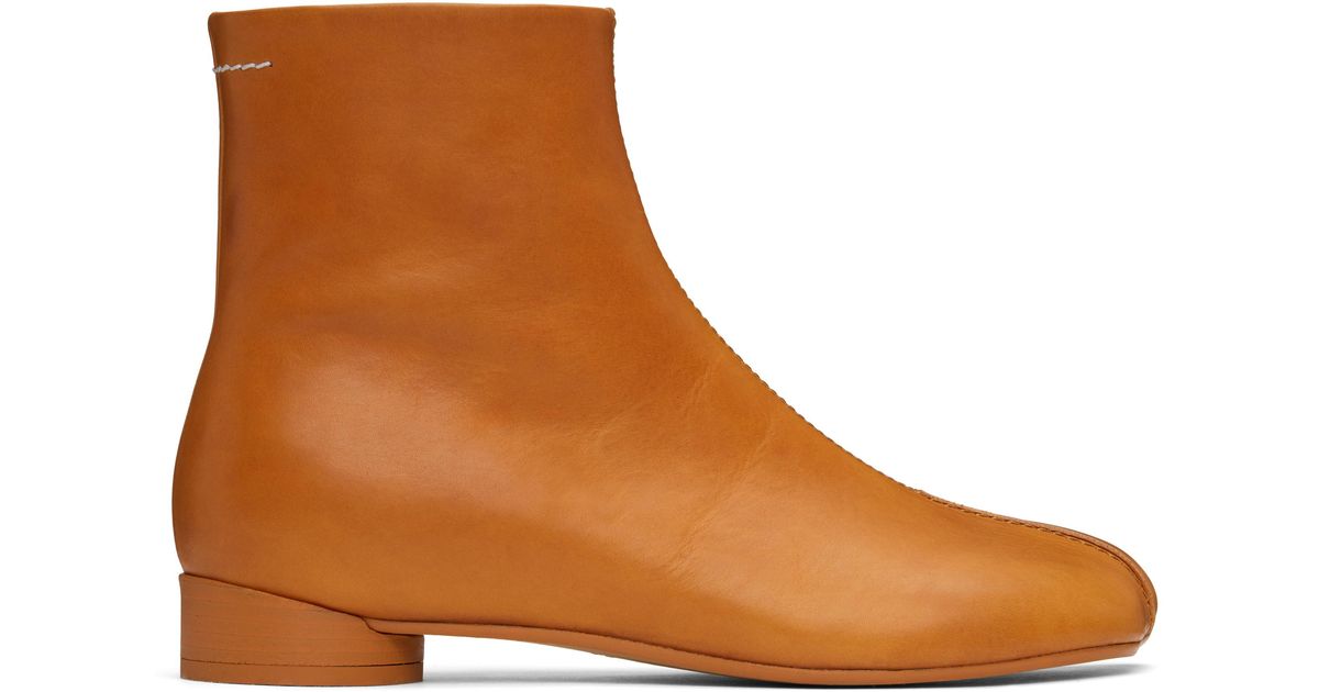 MM6 by Maison Margiela Tan Pinched Seam Ankle Boots in Brown for Men | Lyst
