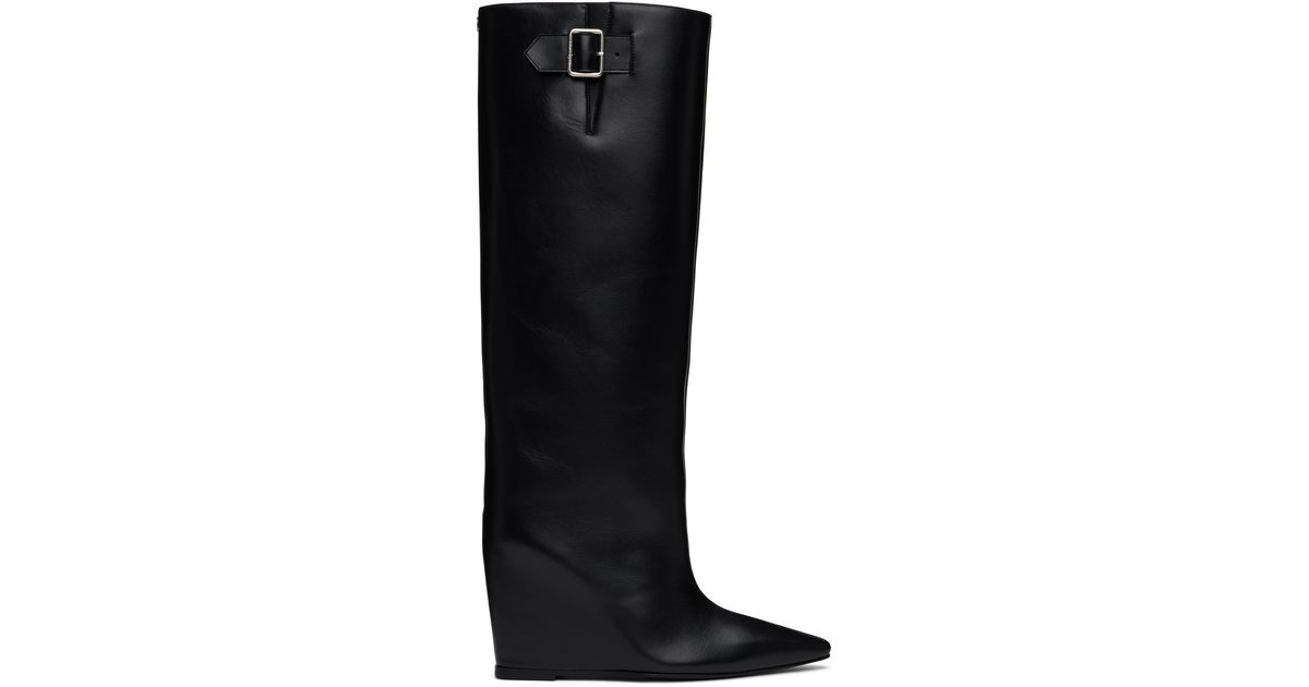 Courreges Astro Wedged Leather Tall Boots in Black | Lyst