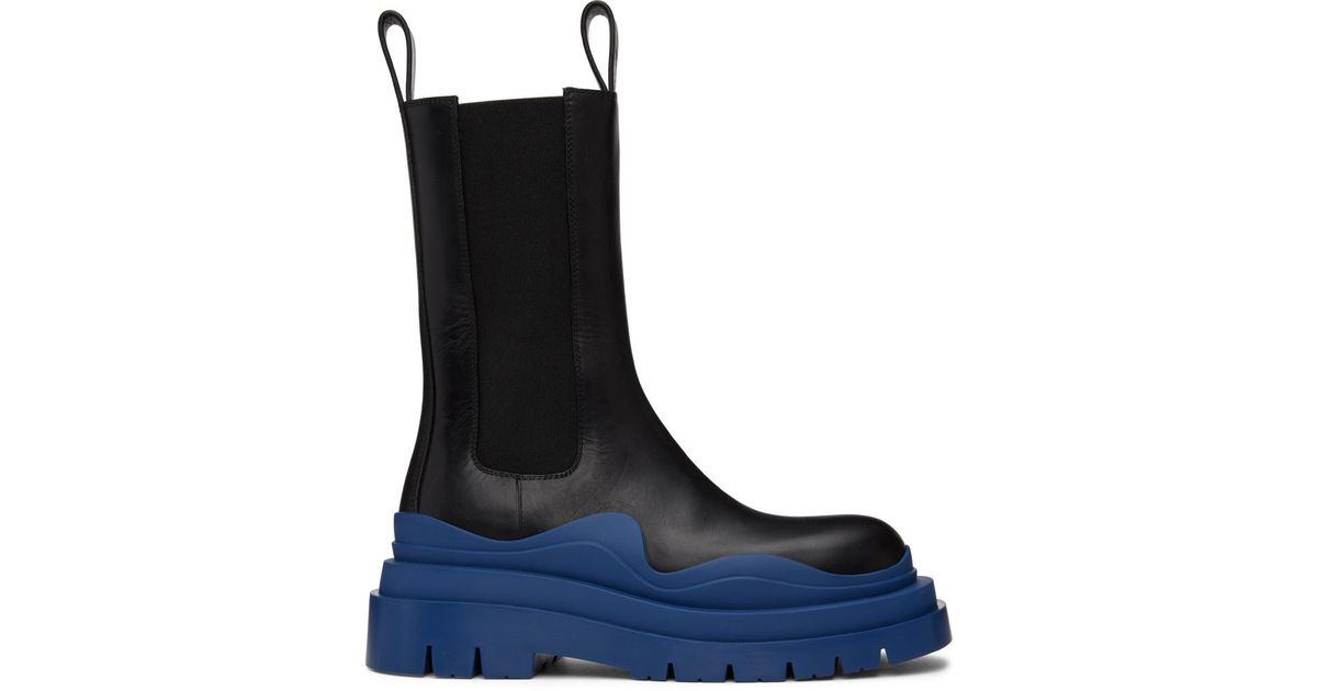 Bottega Veneta Black 'tire' Platform Chelsea Boots in Blue | Lyst