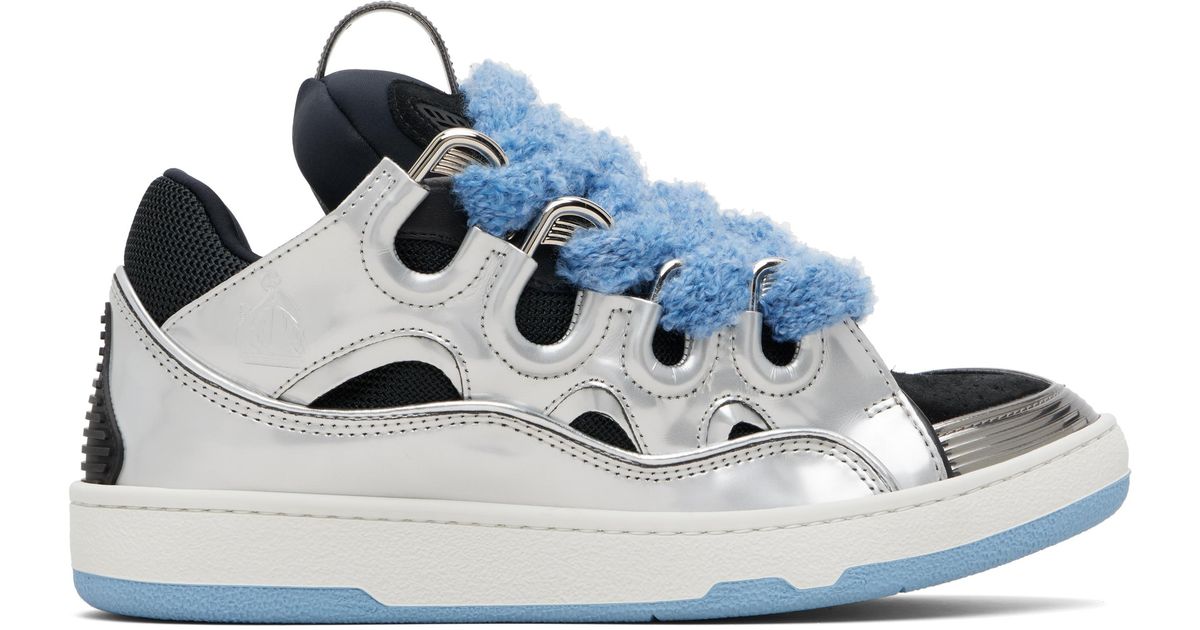 Lanvin Curb Metallic Leather With Mesh Laces Sneakers in Black for Men ...