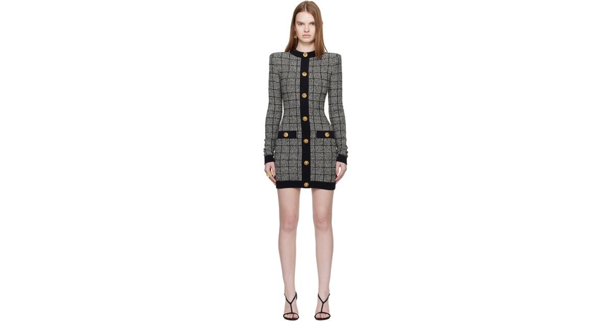 Balmain Buttoned Light Tweed Minidress in Black | Lyst UK