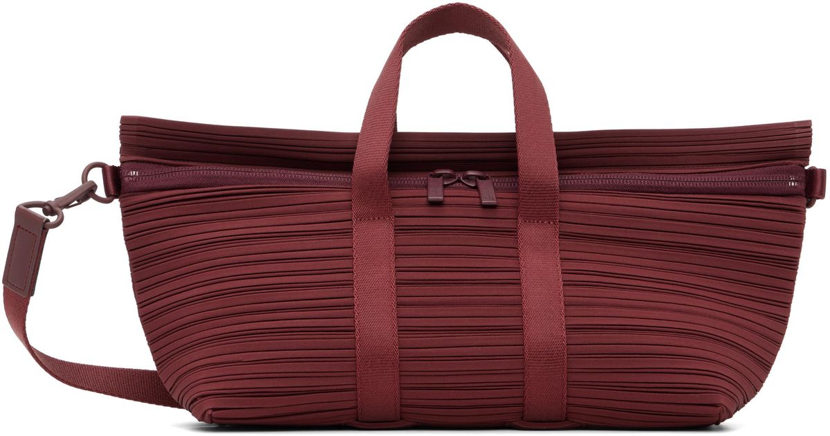 Pleats Please Issey Miyake Burgundy Pleats Boston Bag in Black | Lyst