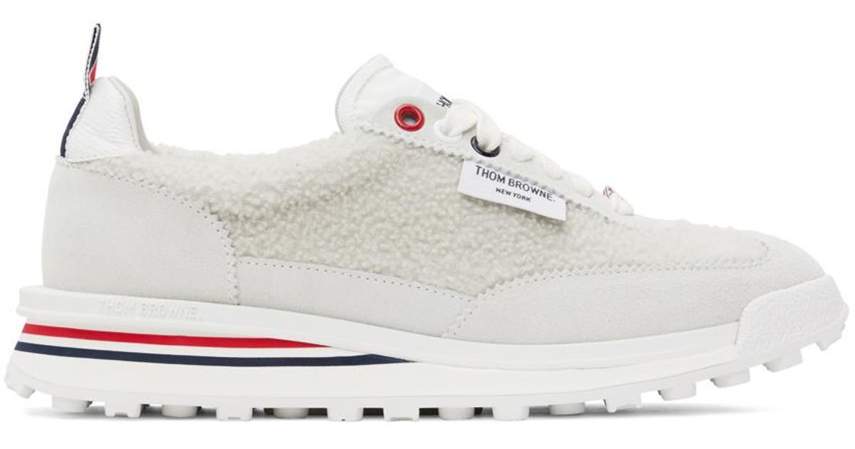 Thom Browne Off-white Shearling Tech Sneakers in Black | Lyst