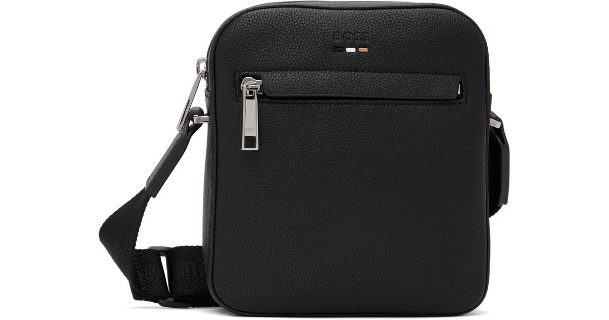 BOSS Grained Faux-leather Reporter Bag in Black for Men | Lyst