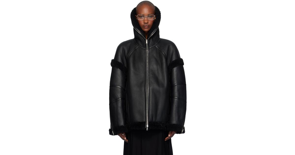 Helmut Lang Apex Teddy Reversible Leather Jacket in Black | Lyst
