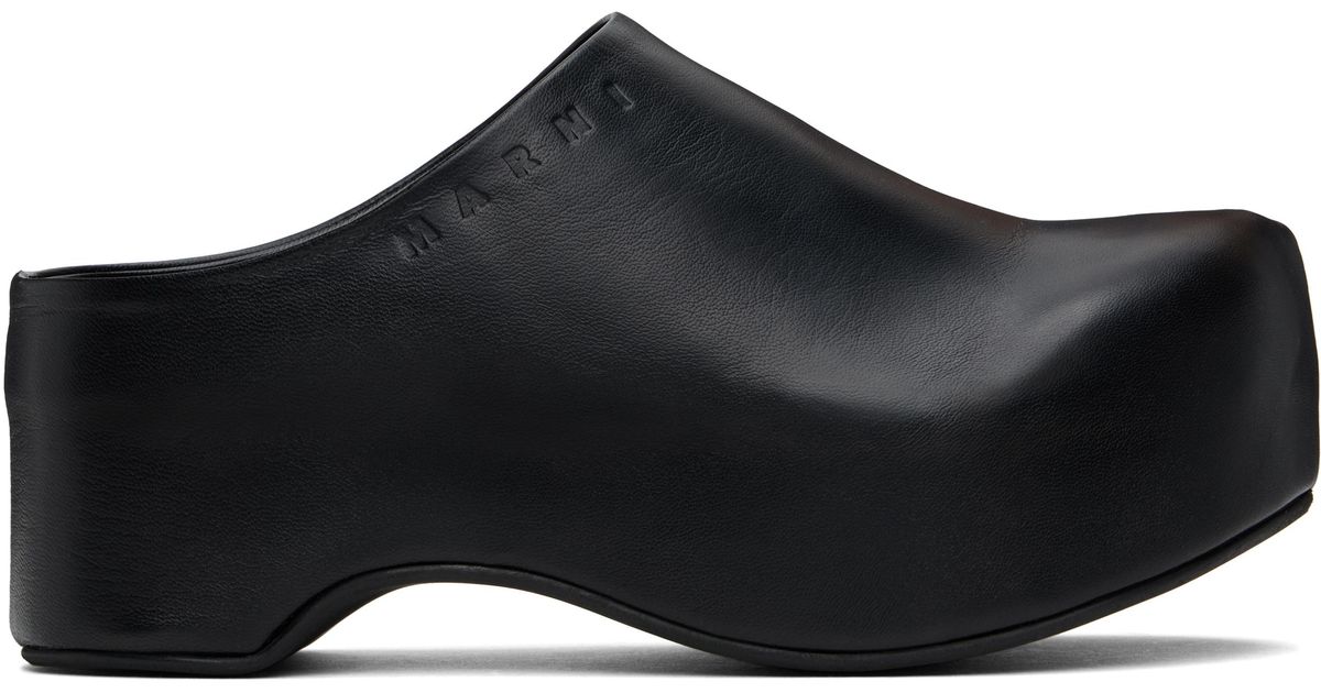 Marni Leather Chunky Sabot Clog Loafers in Black | Lyst
