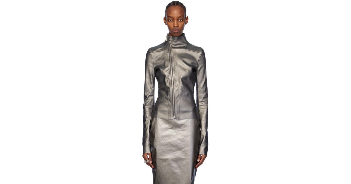 Rick Owens Gunmetal Gary Leather Jacket in Black | Lyst