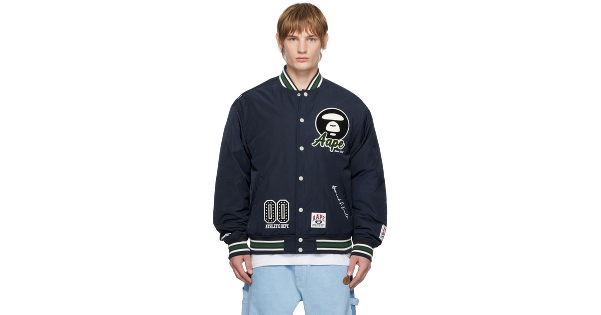 Aape By A Bathing Ape Moonface Logo Varsity Bomber Jacket in Blue for ...