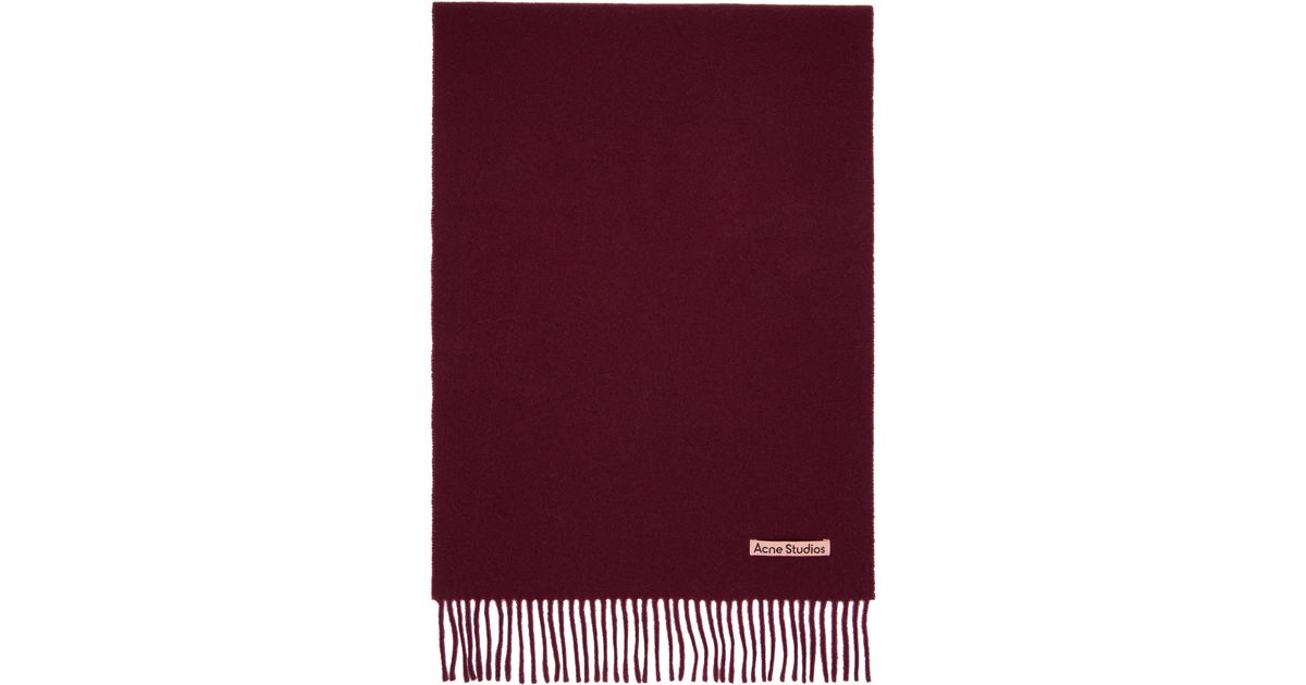 Acne Studios Burgundy Fringe Wool Narrow Scarf in Purple | Lyst UK