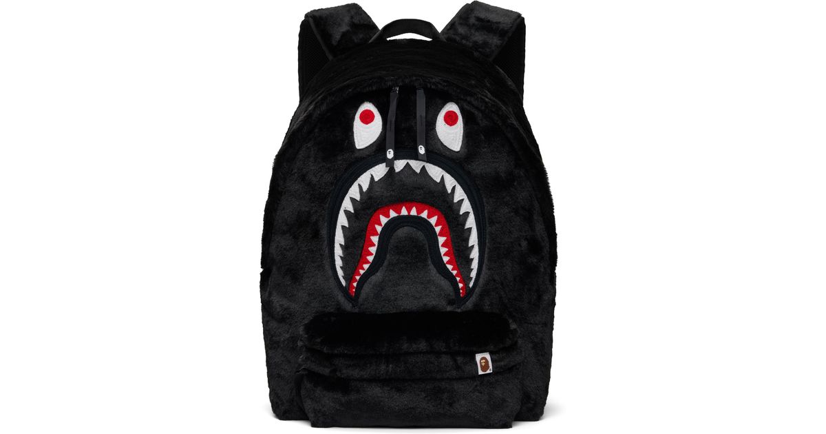 A Bathing Ape Shark Faux-Fur Daypack Backpack in Black for Men | Lyst