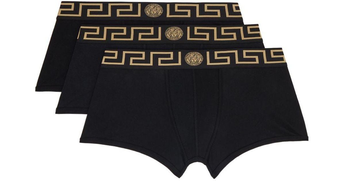 Versace Three-pack Black Greca Border Boxers for Men | Lyst