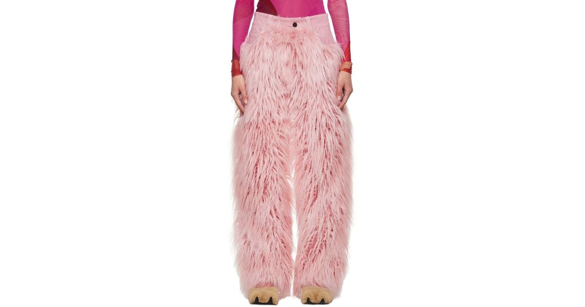 Paula Canovas Del Vas Paneled Faux Fur Jeans In Pink Lyst