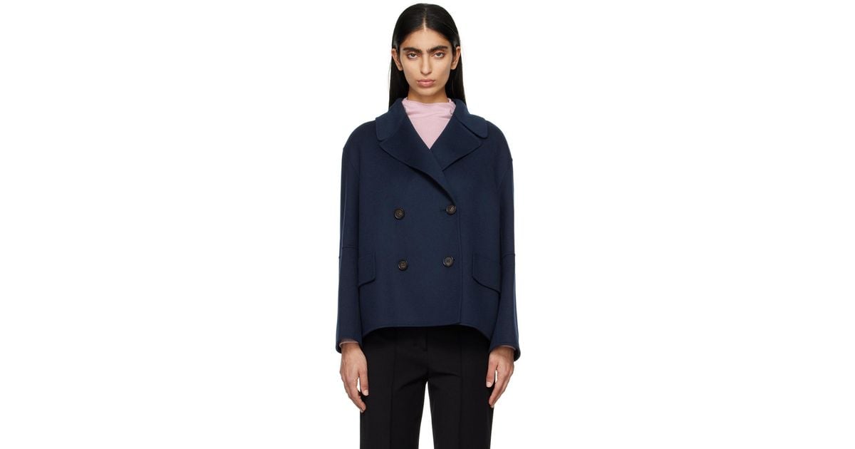 Max Mara Navy Double-breasted Jacket in Blue | Lyst