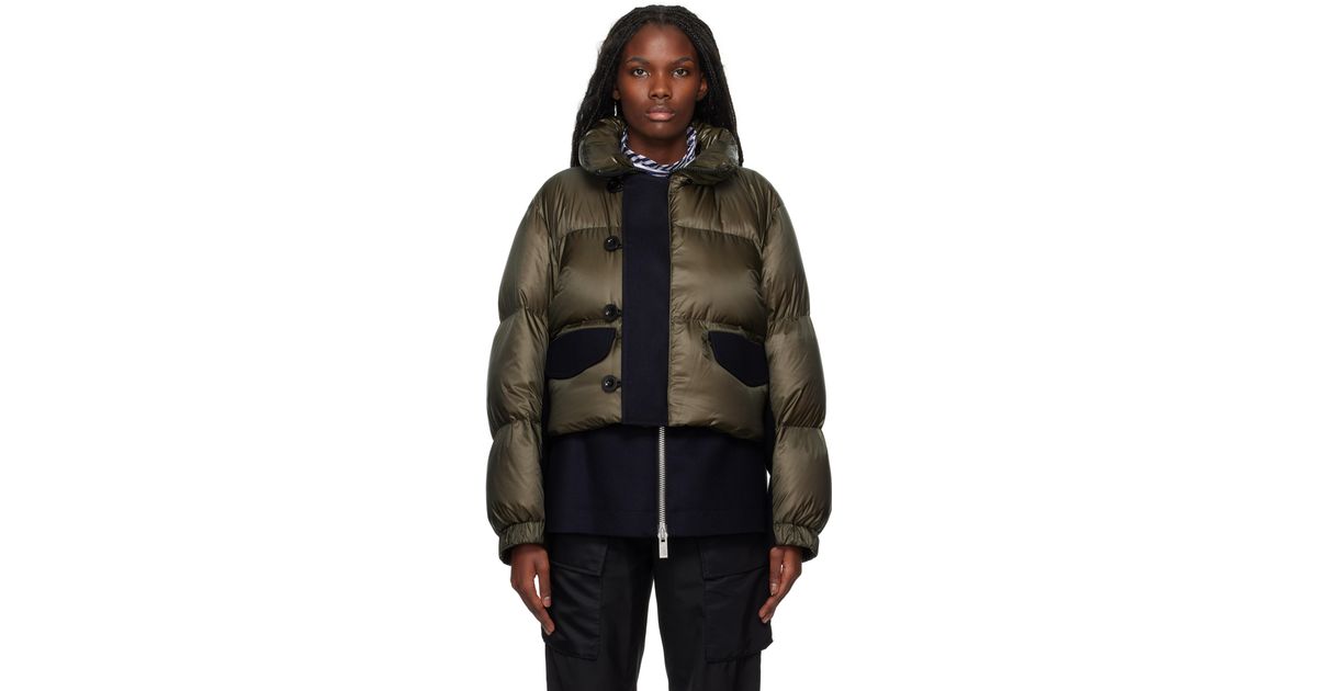 Sacai Khaki Puffer Down Jacket in Black | Lyst