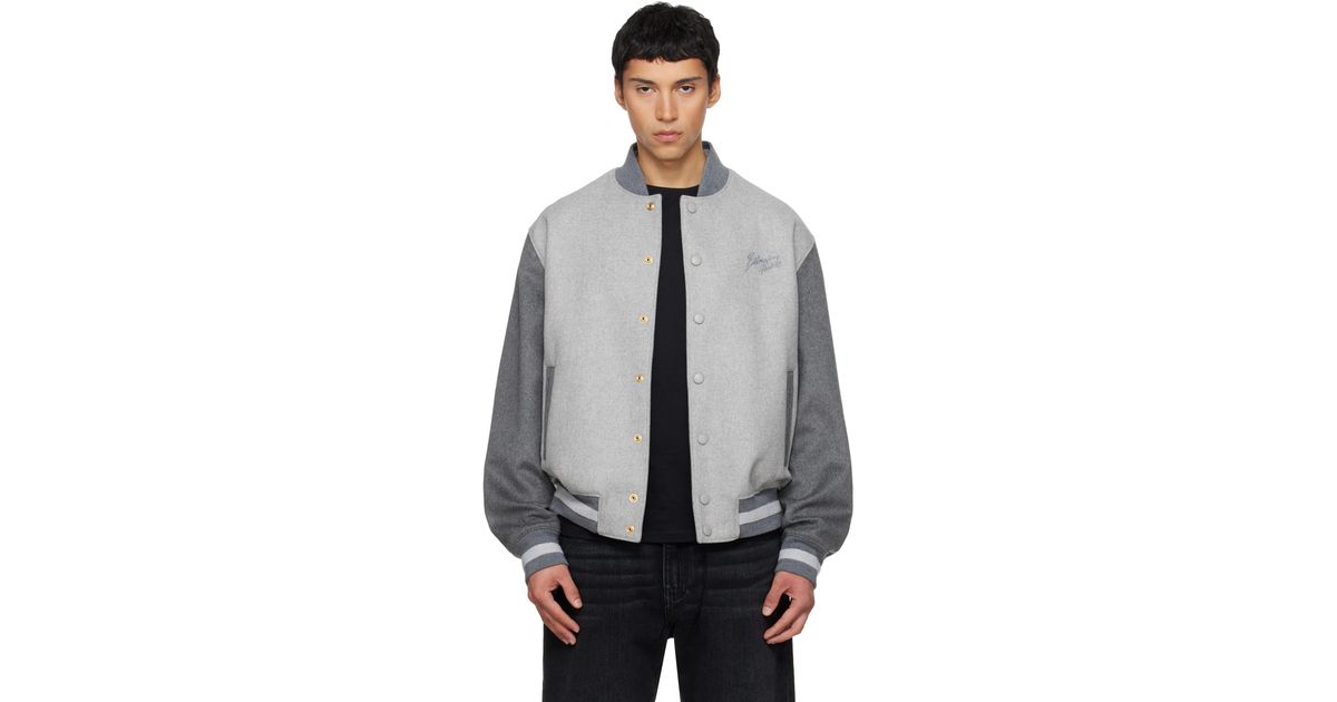 Balmain Wool & Cashmere Varsity Bomber Jacket in Grey for Men | Lyst UK