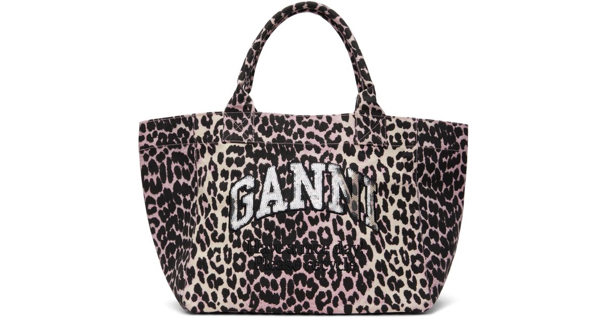 Ganni Leopard Medium Tote in Black | Lyst UK