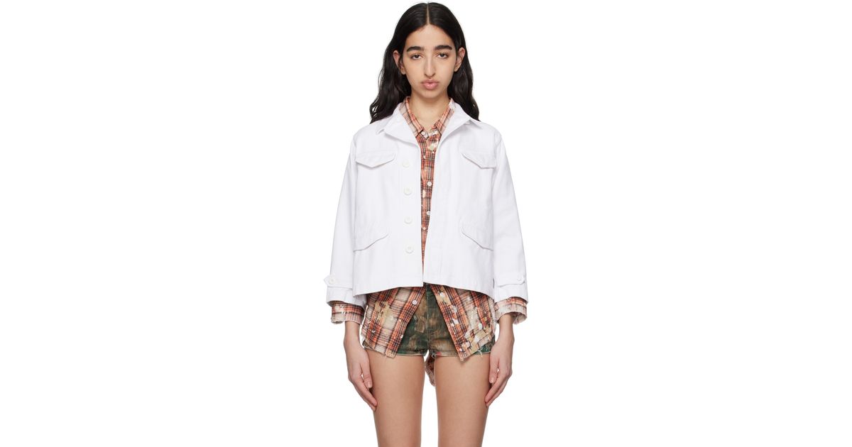 R13 Boxy Army Denim Jacket in White | Lyst