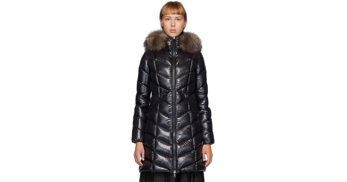 Moncler Fulmarus Lacque Fur-trim Quilted Down Coat in Black | Lyst