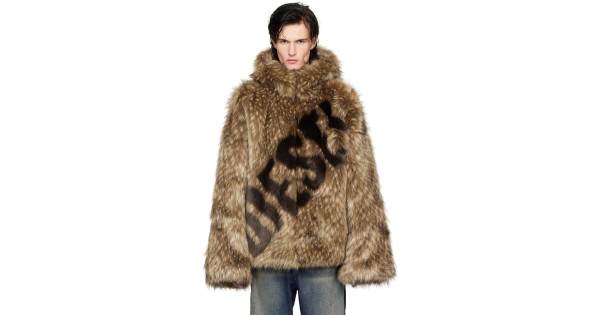 DIESEL W-Mag Faux-Fur Coat in Brown for Men | Lyst