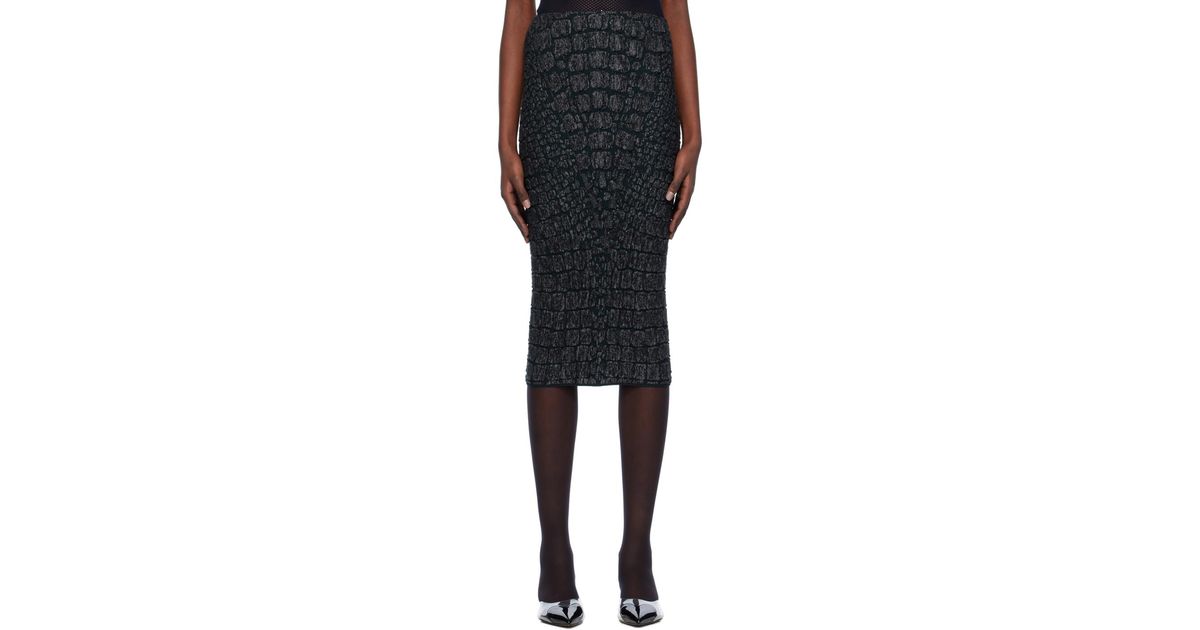 Alaïa Gray Croc-effect Midi Skirt in Black | Lyst