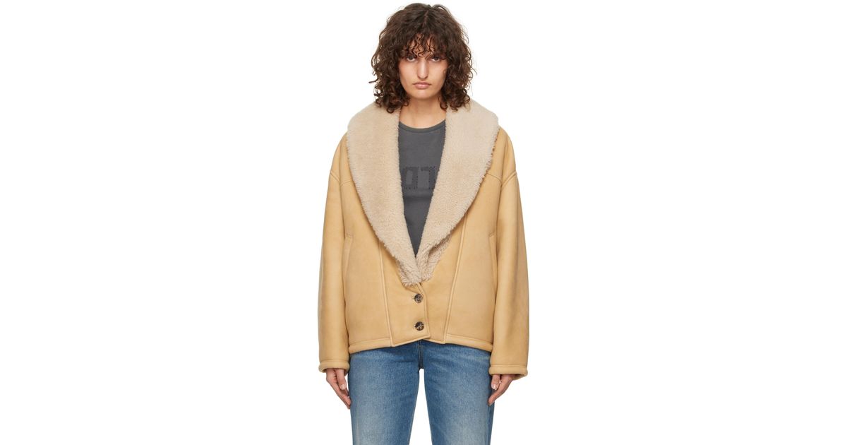 Golden Goose Tan Shawl Collar Shearling Jacket in Black | Lyst