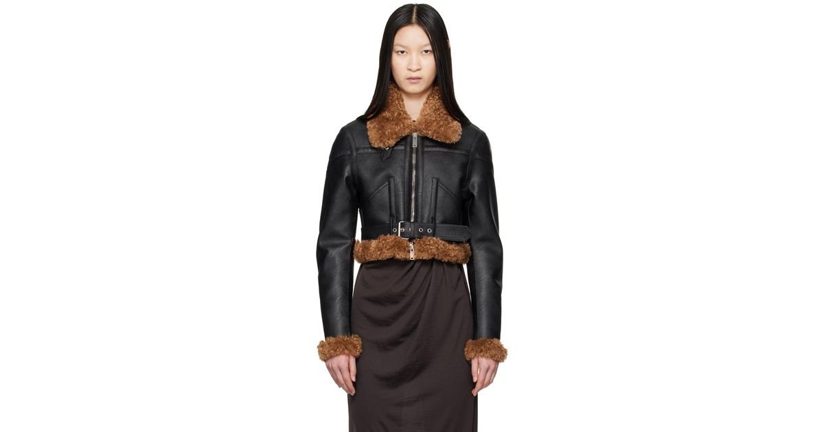 Stella McCartney Plush Teddy Faux-leather Biker Jacket in Black | Lyst