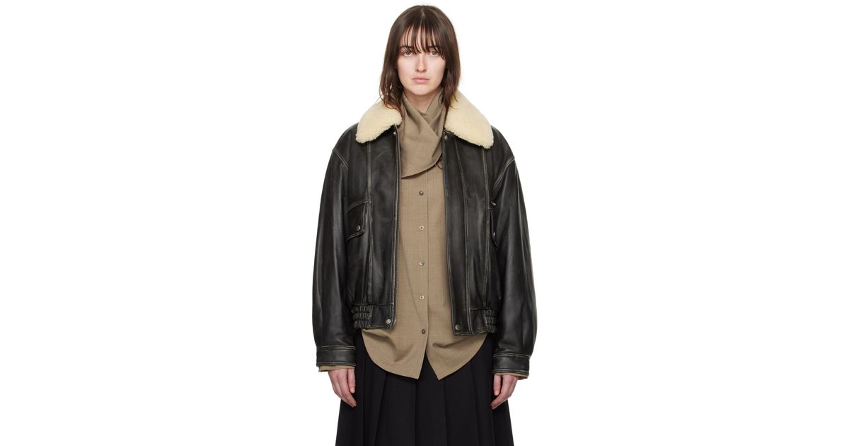 DUNST Aviator Leather Bomber Jacket in Black | Lyst UK
