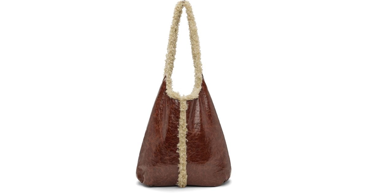 Anna Sui Ssense Exclusive Burgundy Faux Leather Curly Lamb Trim Tote in ...