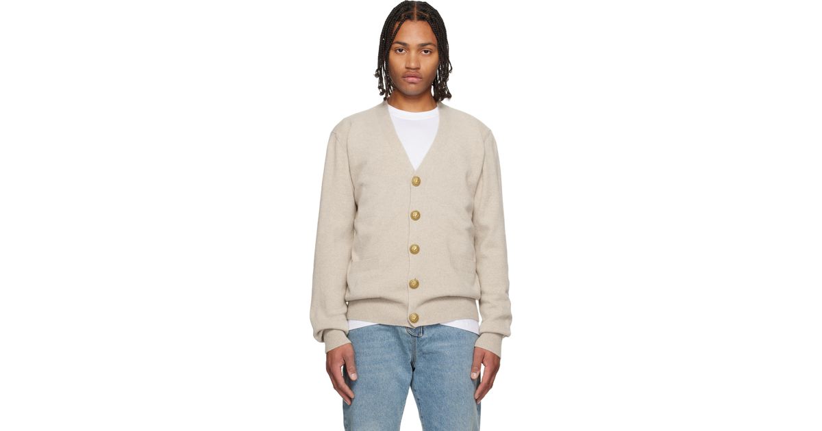 Balmain Eco-Cashmere Cardigan in Natural for Men | Lyst UK
