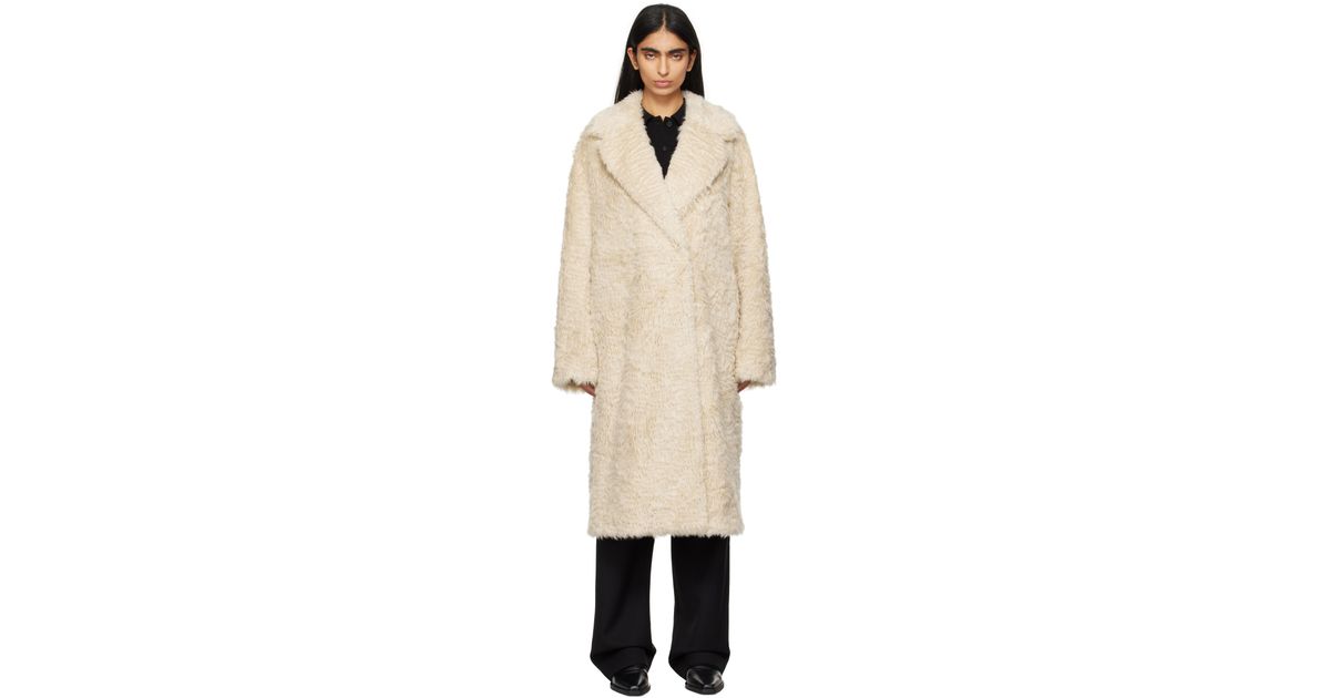 Stand Studio Off- Nicole Faux-fur Coat in Natural | Lyst UK