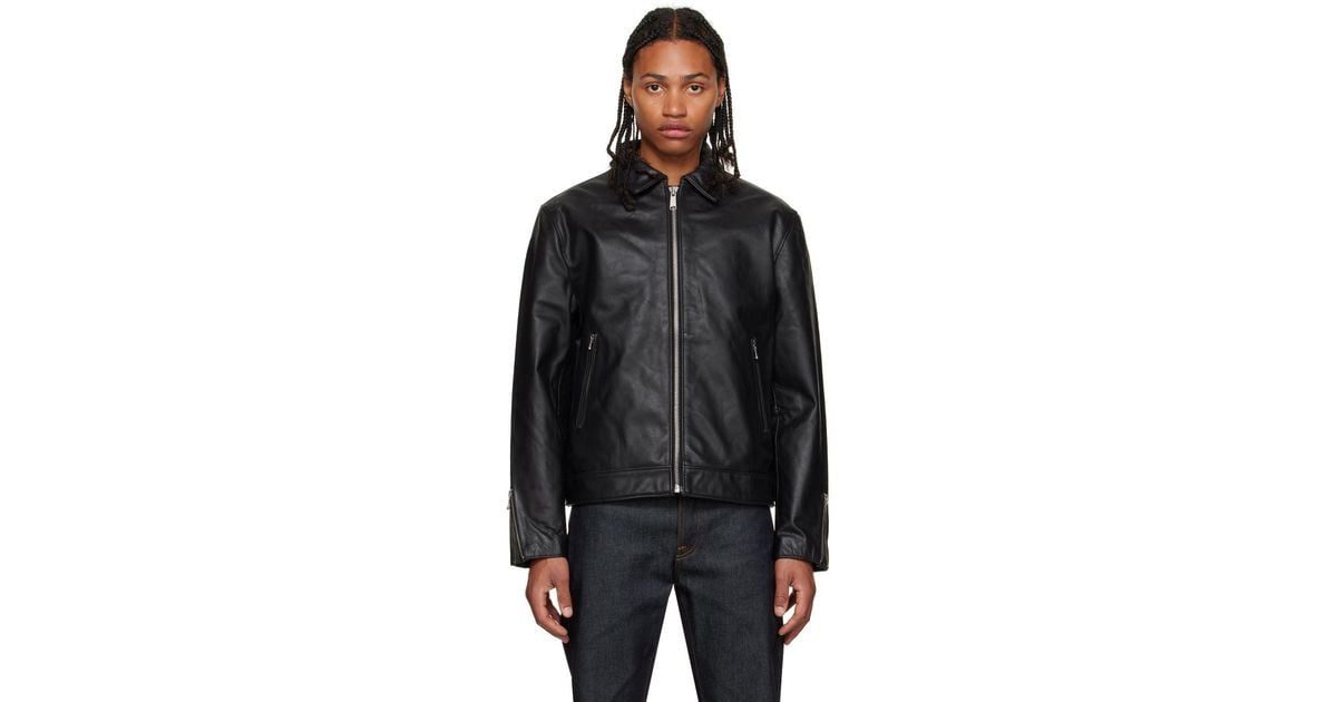 Nudie Jeans Eddy Rider Leather Jacket in Black for Men | Lyst