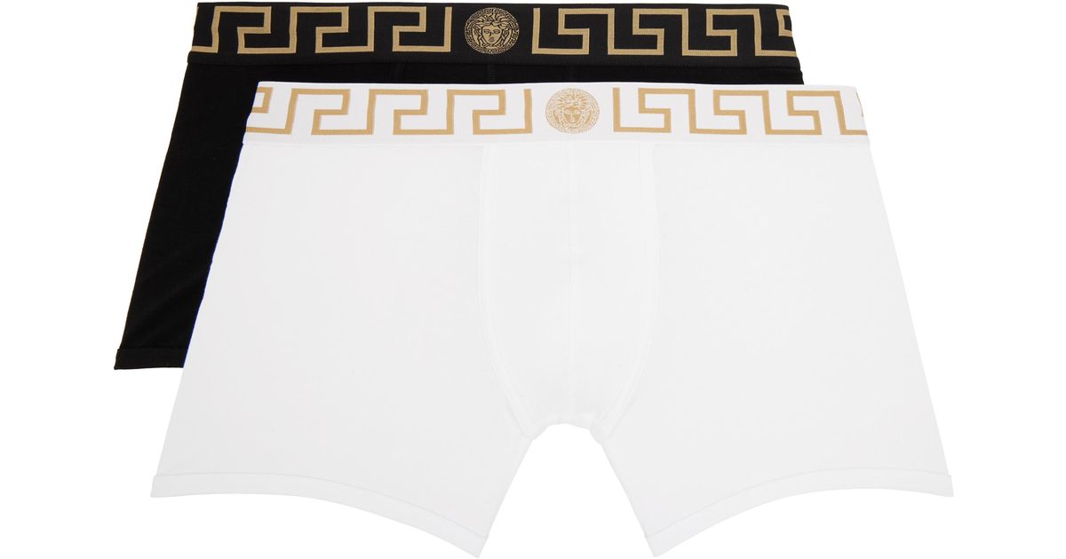 Versace Two-Pack & Greca Border Long Boxer Briefs in Black for Men | Lyst