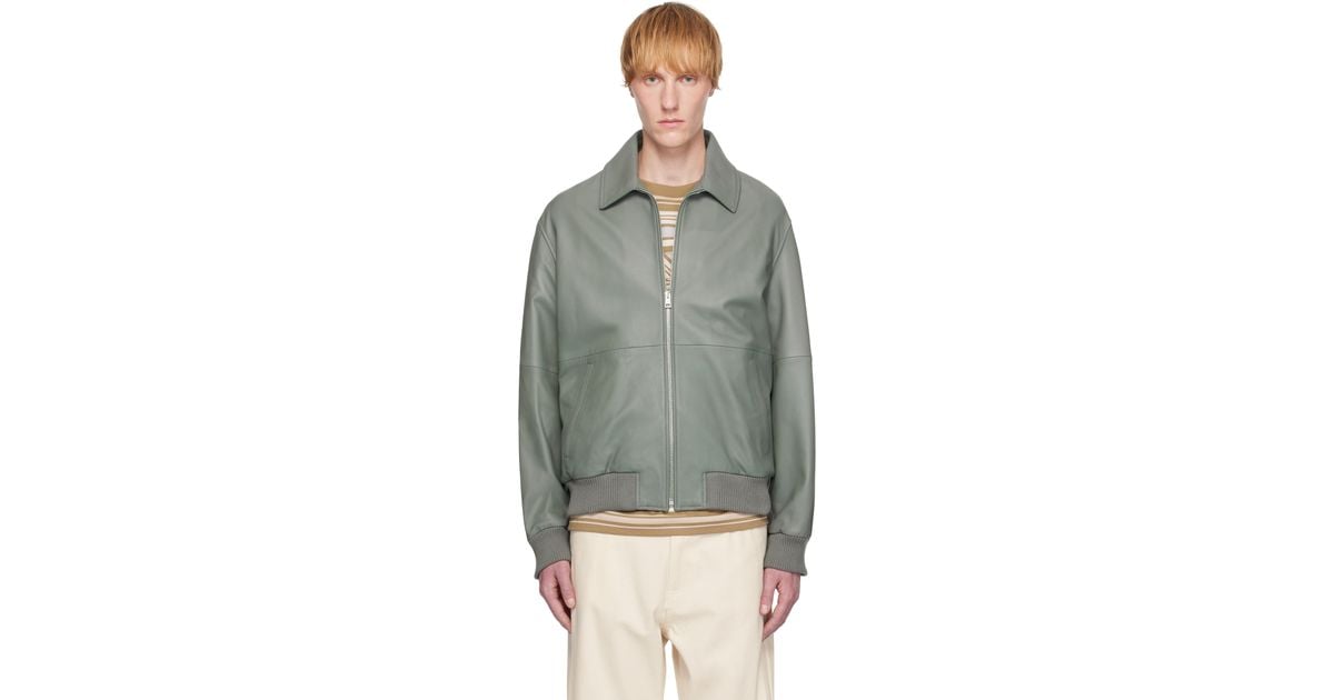 Maison Kitsuné Zipped Leather Bomber Jacket in Black for Men | Lyst
