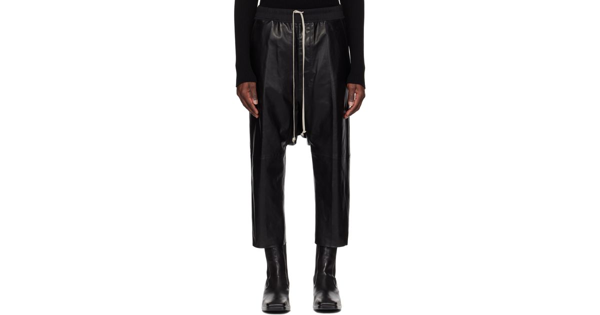 Rick Owens Hollywood Drawstring Cropped Leather Pants in Black for Men ...