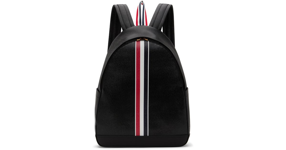 Thom Browne Pebble Grain Rwb Stripe Backpack in Black for Men | Lyst