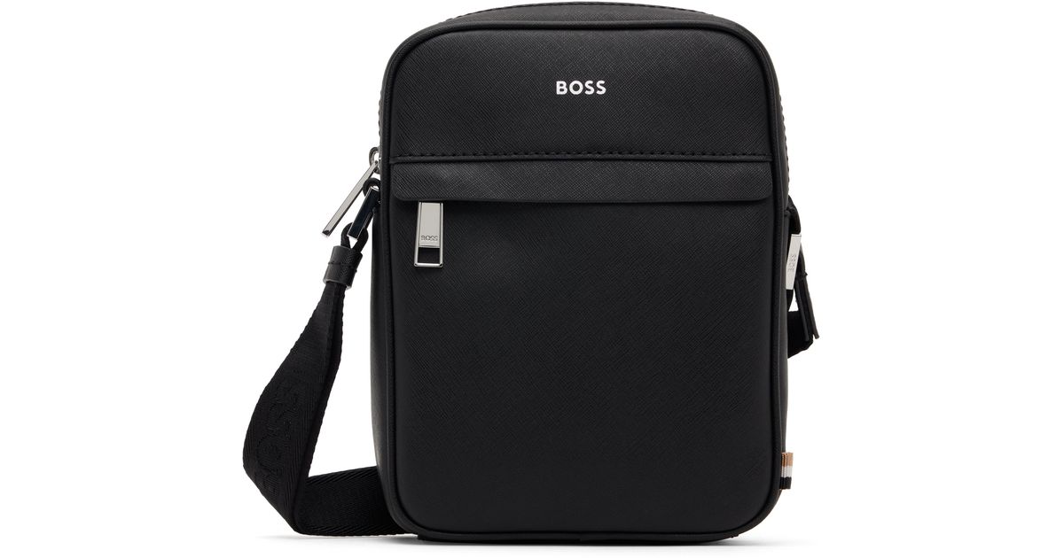 BOSS Zip Large Leather Messenger Bag in Black for Men | Lyst