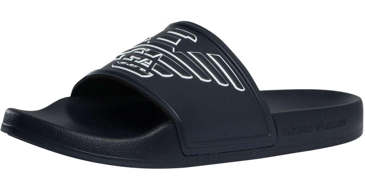 Emporio Armani Embossed Eagle Sliders in Blue for Men | Lyst
