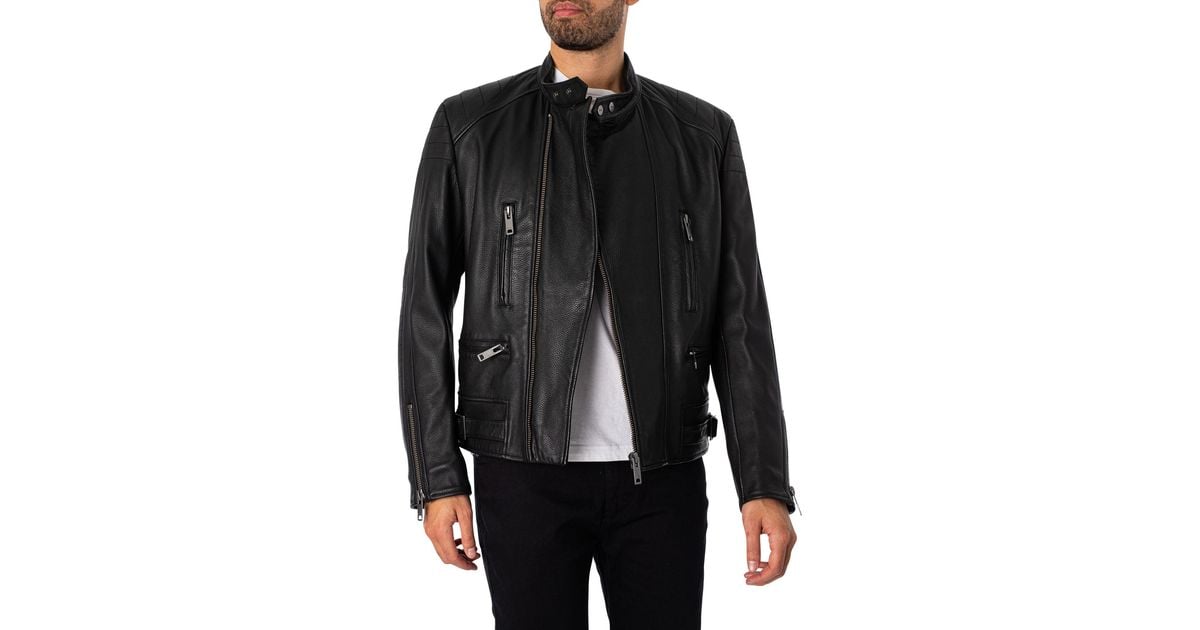 HUGO Lewis Leather Jacket in Black for Men | Lyst