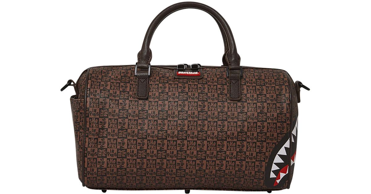 Sprayground Sharks In Paris Check Mini Duffle Bag in Brown for Men | Lyst