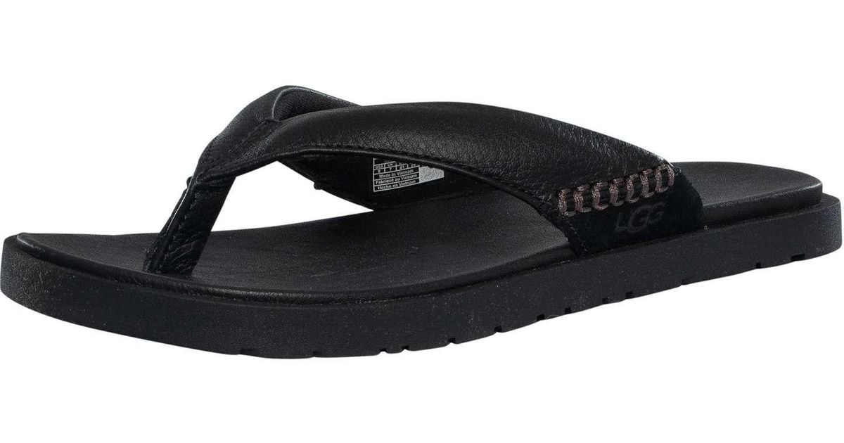UGG Seaside Ii Leather Flip Flop in Black for Men | Lyst